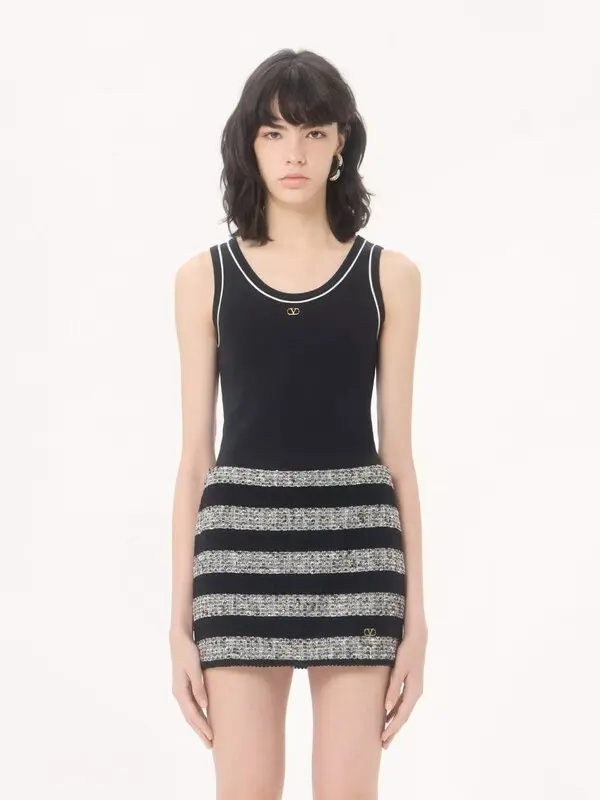 Valentino Garavani Sleeveless Cotton Jersey Top With Contrasting Edges And Vlogo Detail