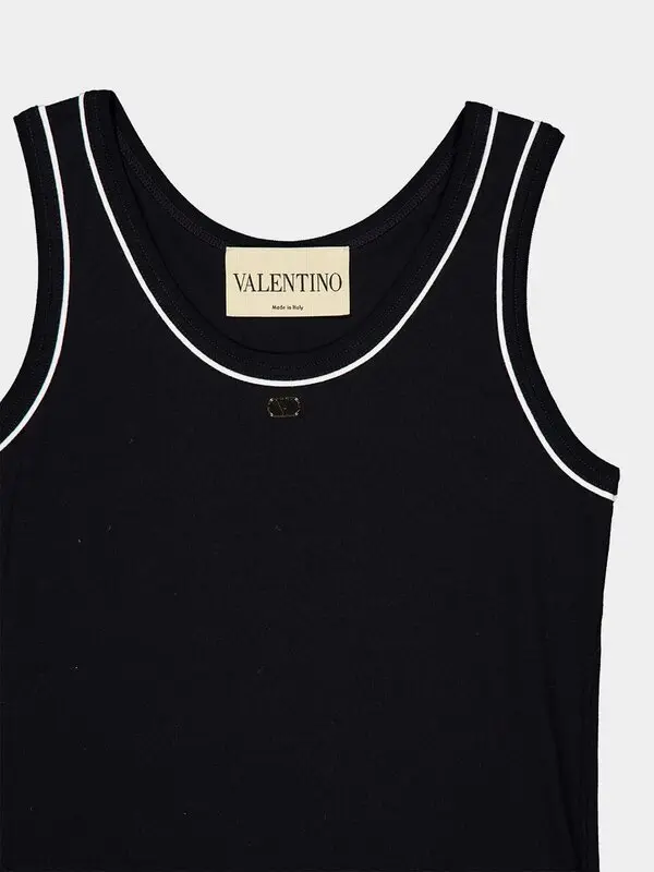 Valentino Garavani Sleeveless Cotton Jersey Top With Contrasting Edges And Vlogo Detail