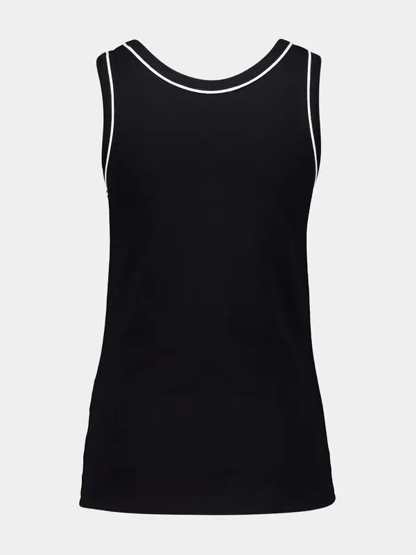 Valentino Garavani Sleeveless Cotton Jersey Top With Contrasting Edges And Vlogo Detail - Black