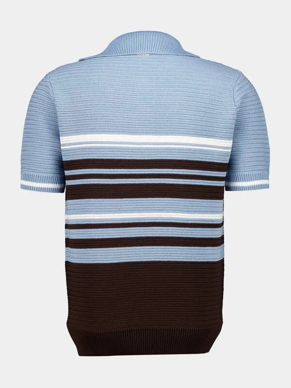 FERRAGAMO Washed Denim And Espresso Cotton Knit Polo Shirt