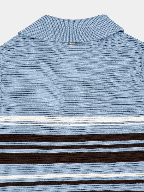FERRAGAMO Washed Denim And Espresso Cotton Knit Polo Shirt