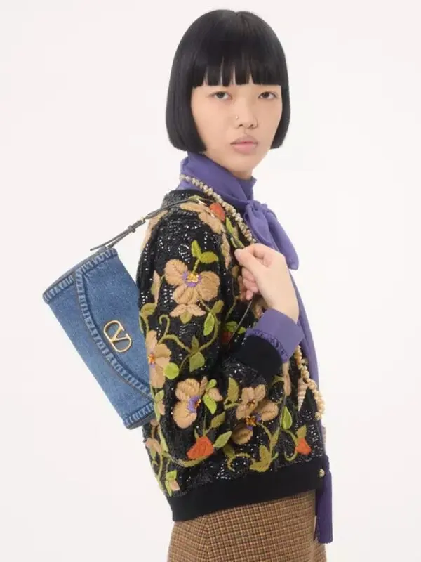 Valentino Garavani Devain Small Denim Shoulder Bag