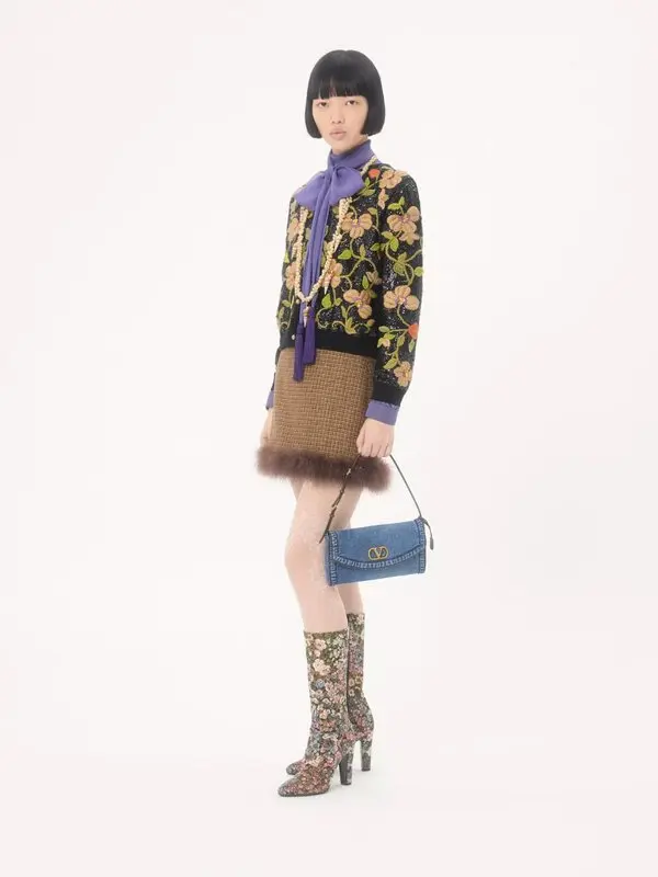 Valentino Garavani Devain Small Denim Shoulder Bag