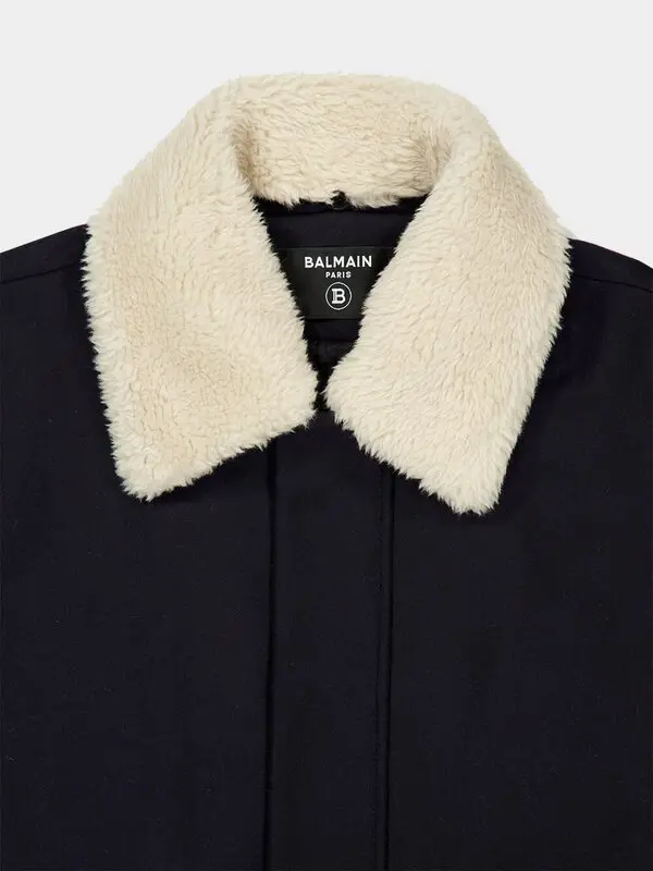 Balmain Wool Bomber Jacket With Shearling Collar - Blue