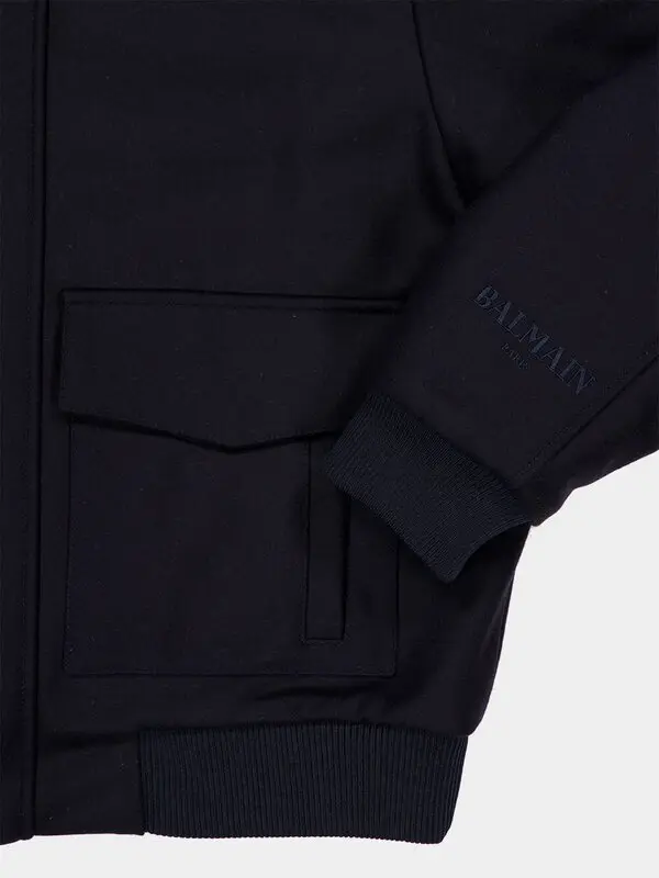 Balmain Wool Bomber Jacket With Shearling Collar - Blue
