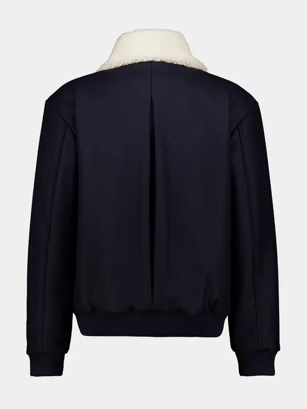 Balmain Wool Bomber Jacket With Shearling Collar - Blue