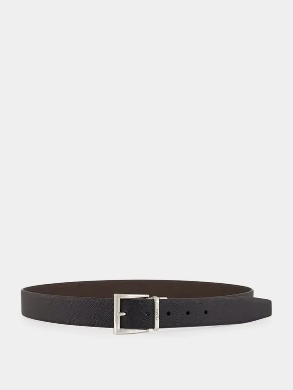Prada Black And Saffiano Leather Reversible Belt - Brown