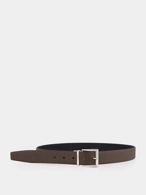 Prada Black And Saffiano Leather Reversible Belt - Brown