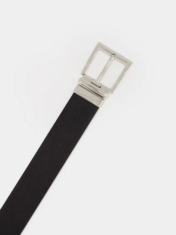 Prada Black And Saffiano Leather Reversible Belt - Brown