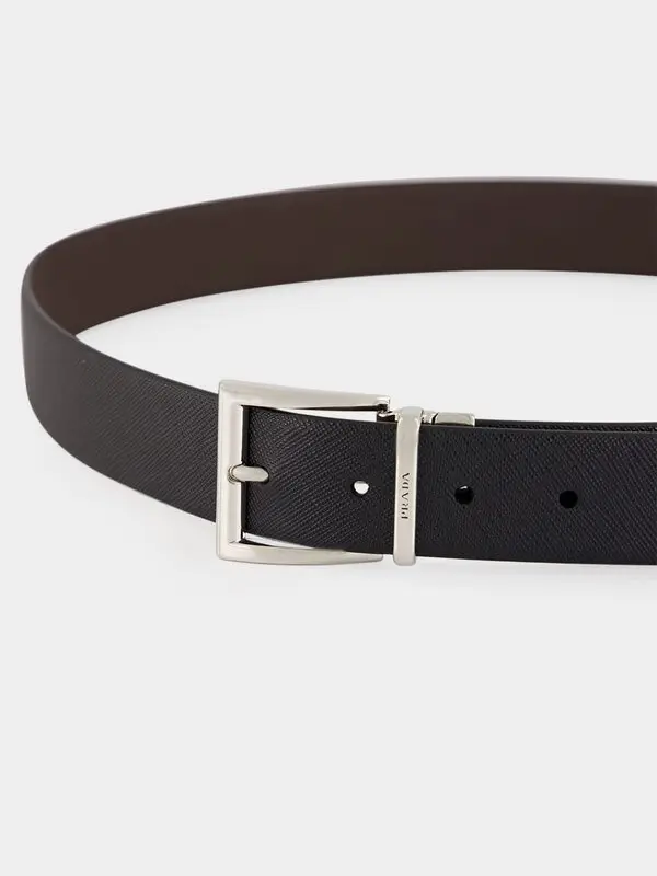 Prada Black And Saffiano Leather Reversible Belt - Brown