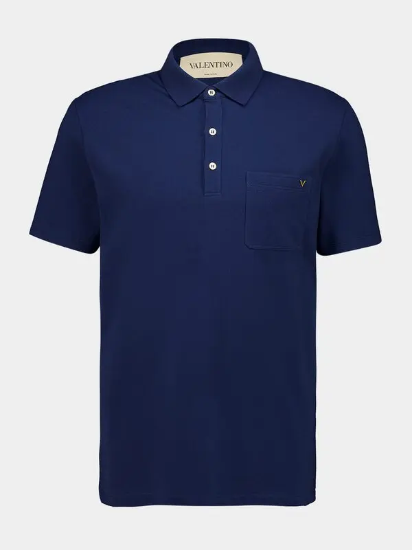 Valentino Garavani Cotton Piqué Polo Shirt With Vgold - Blue