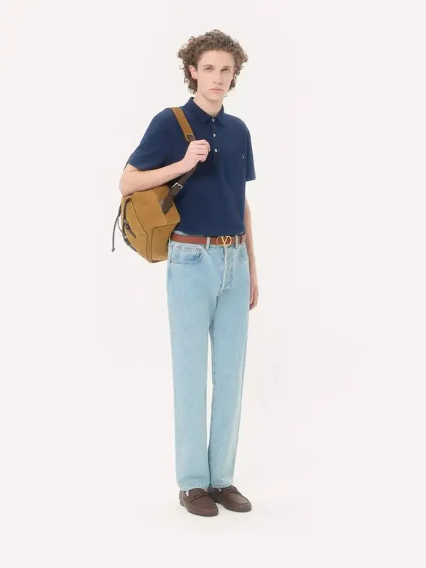 Valentino Garavani Cotton Piqué Polo Shirt With Vgold - Blue