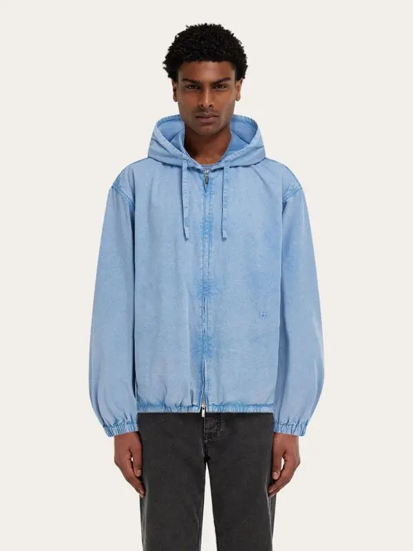 FERRAGAMO Washed Denim Off Duty Blouson Jacket