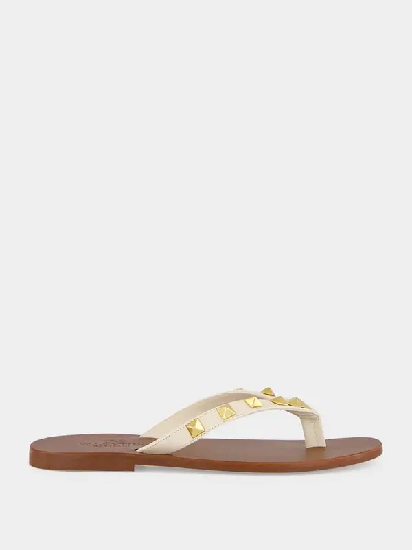 Valentino Garavani Rockstud Calfskin Thong Sandals - White