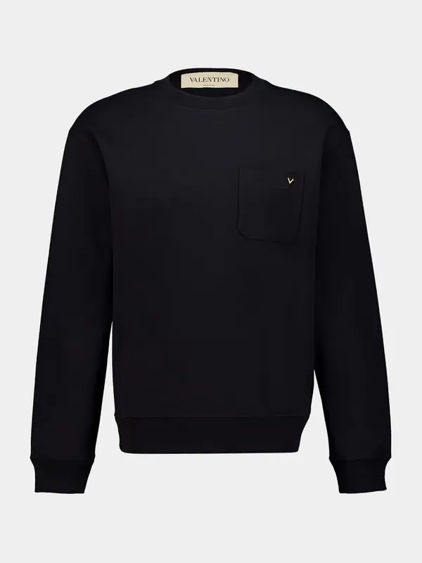 Valentino Garavani Cotton Crewneck Sweatshirt With Chest Pocket - Black