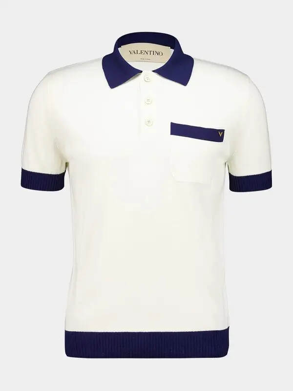 Valentino Garavani White And Cotton Polo Shirt - Blue
