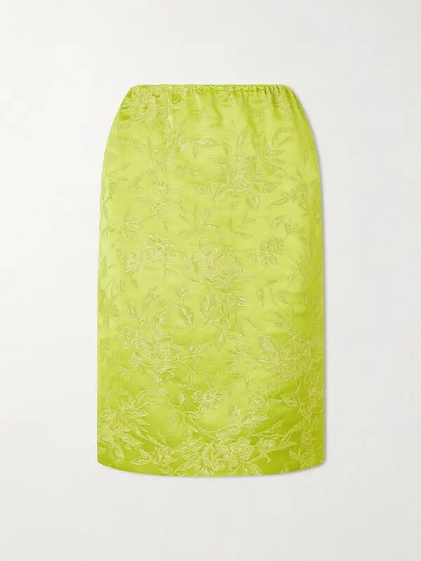 Saint Laurent Floral Brocade Midi Skirt - Green