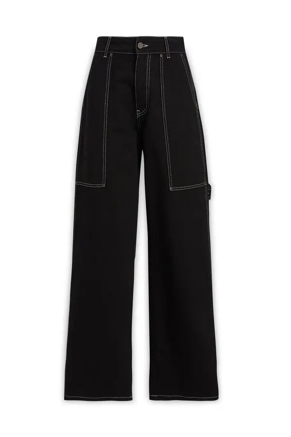 Stella McCartney Black Wash Wide Leg Jeans With Contrast Stitching - Multicolor