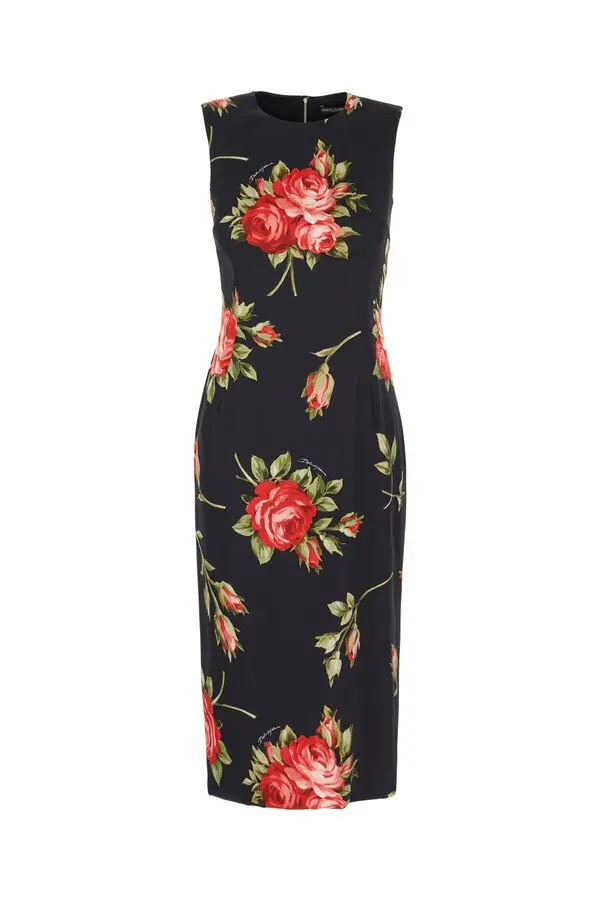 Dolce & Gabbana Sleeveless Rose Print Dress - Multicolor