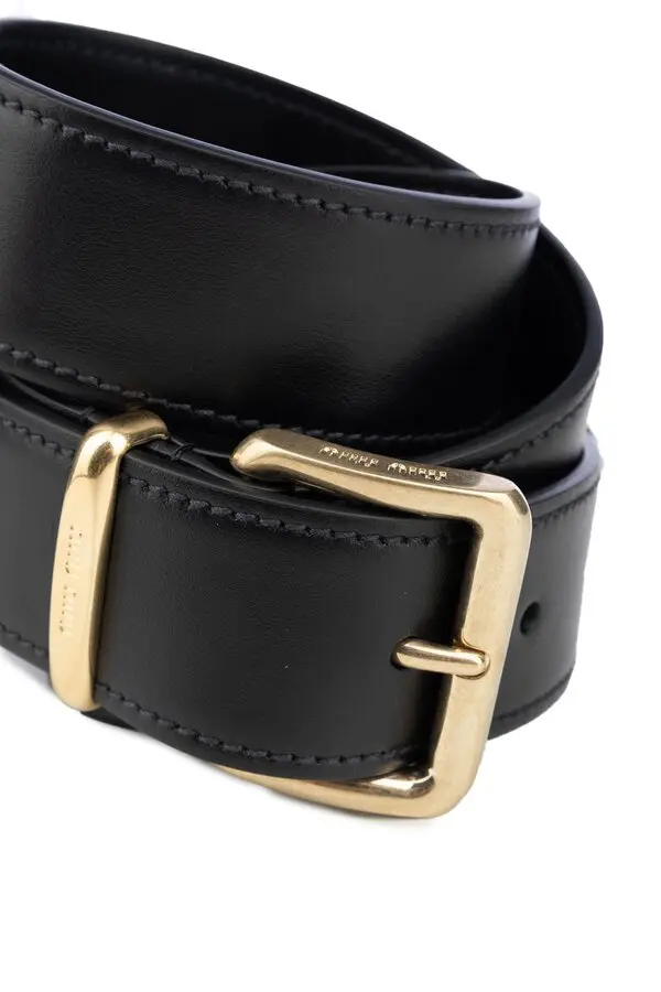 Miu Miu Leather Belt With Gold Tone Buckle