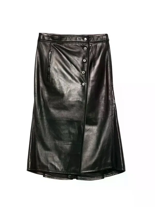 Alexander McQueen Button-detail Leather Skirt - Black
