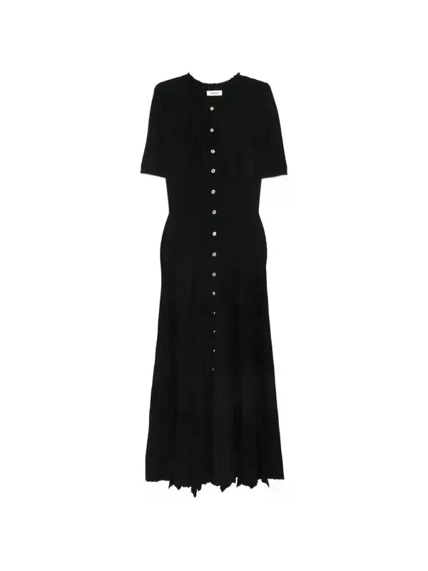 Sandro Ribbed-knit Midi Dress With Ruffle Trim