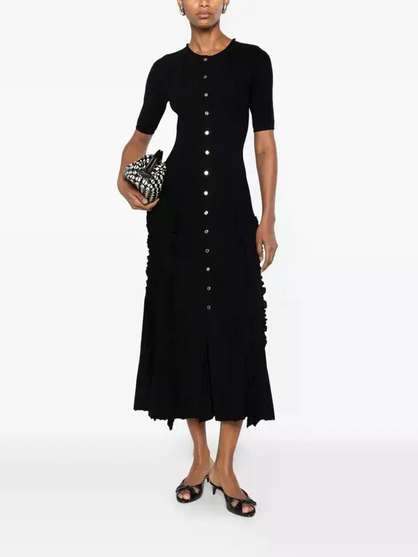 Sandro Ribbed-knit Midi Dress With Ruffle Trim