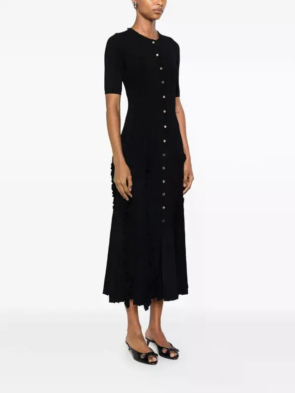 Sandro Ribbed-knit Midi Dress With Ruffle Trim