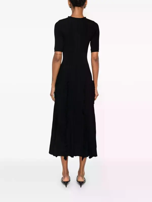 Sandro Ribbed-knit Midi Dress With Ruffle Trim