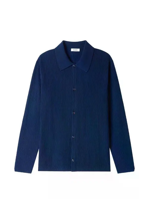 Sandro Ribbed Knit Shirt Collar Cardigan