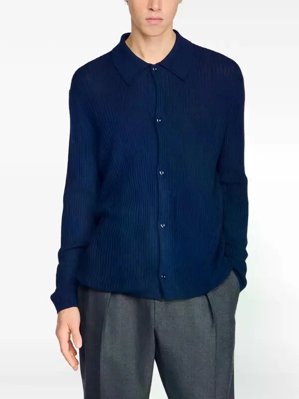 Sandro Ribbed Knit Shirt Collar Cardigan