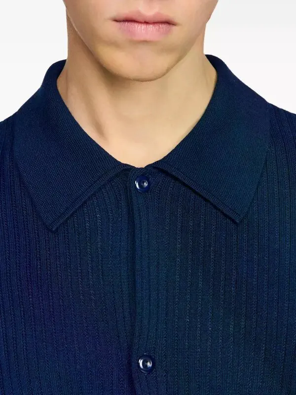 Sandro Ribbed Knit Shirt Collar Cardigan