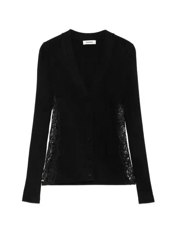 Sandro Lace-trim Ribbed-knit Cardigan