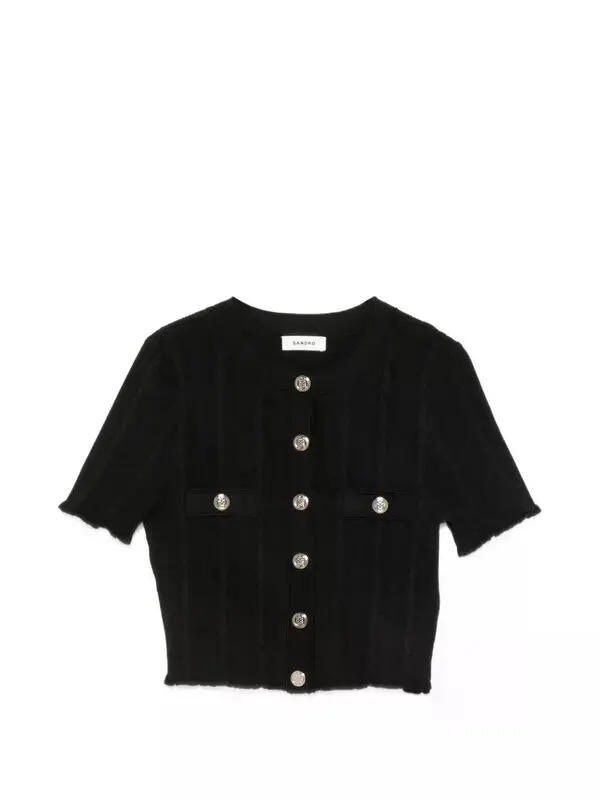 Sandro Cropped Short-sleeve Cardigan With Ruffled Trim