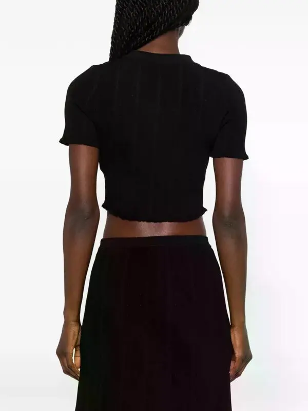 Sandro Cropped Short-sleeve Cardigan With Ruffled Trim