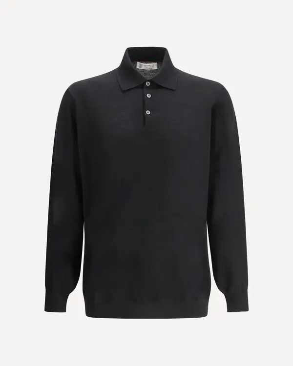 Brunello Cucinelli Virgin Wool Polo Sweater - Black