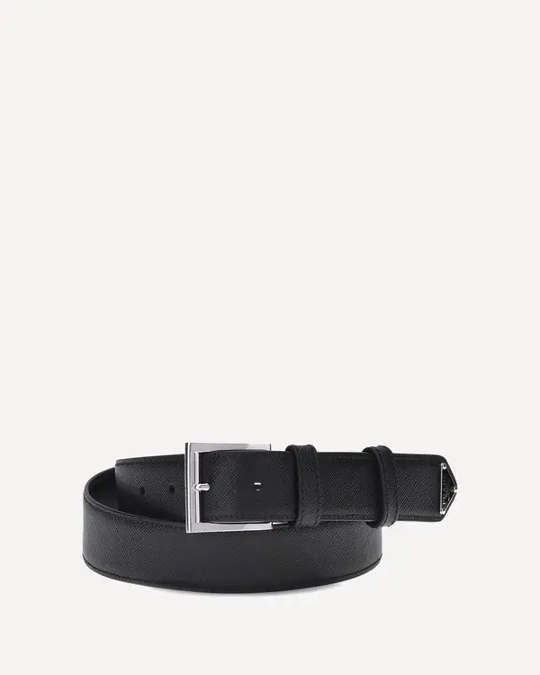 Prada Saffiano Leather Belt With Enamelled Triangle Logo - Black