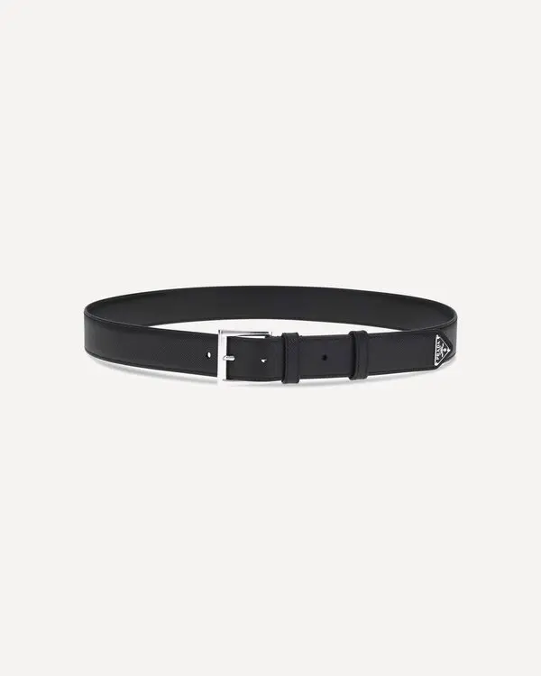 Prada Saffiano Leather Belt With Enamelled Triangle Logo