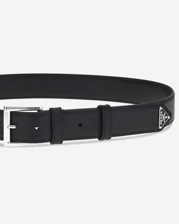 Prada Saffiano Leather Belt With Enamelled Triangle Logo