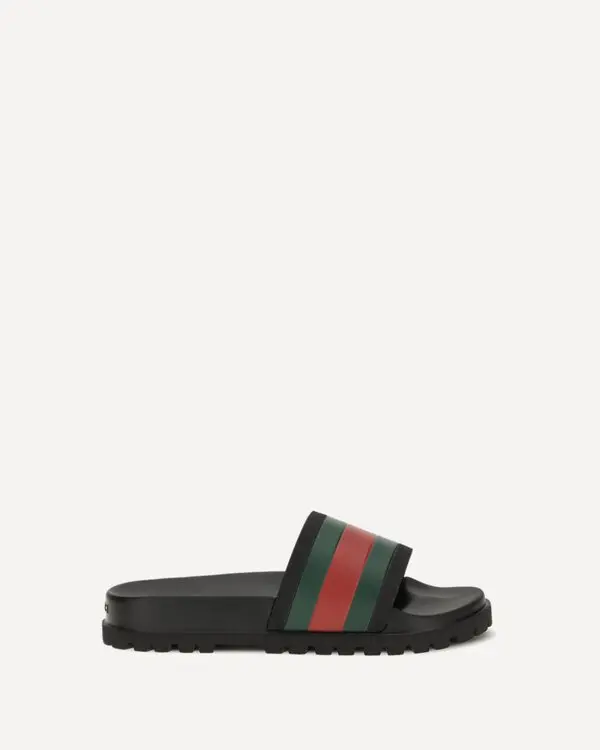 Gucci Rubber Slides With Green And Red Web Detail - Black