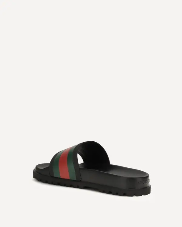 Gucci Rubber Slides With Green And Red Web Detail - Black