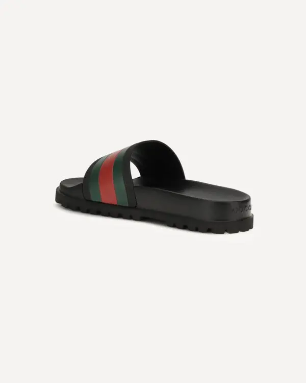 Gucci Rubber Slides With Green And Red Web Detail - Black