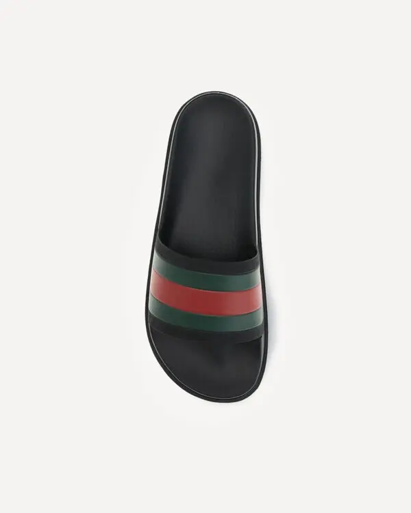 Gucci Rubber Slides With Green And Red Web Detail - Black