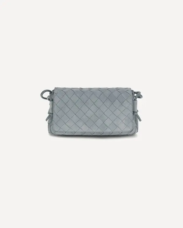 Bottega Veneta Notturno Suede Intrecciato Clutch - Light Blue