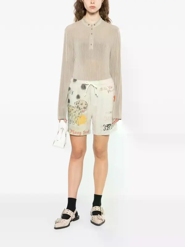 OPEN YY Graphic Print Drawstring Shorts
