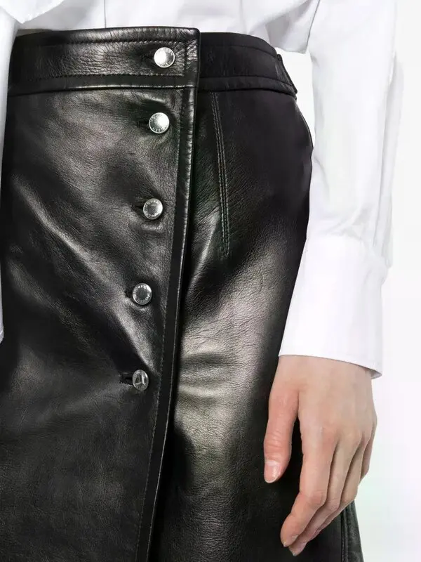 Alexander McQueen Button Detail Leather Skirt