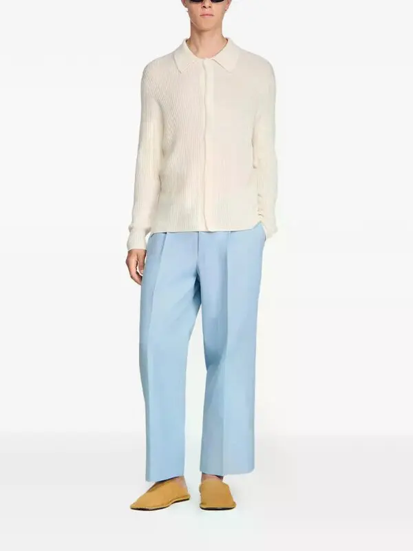 Sandro Ribbed Cardigan With Shirt Collar