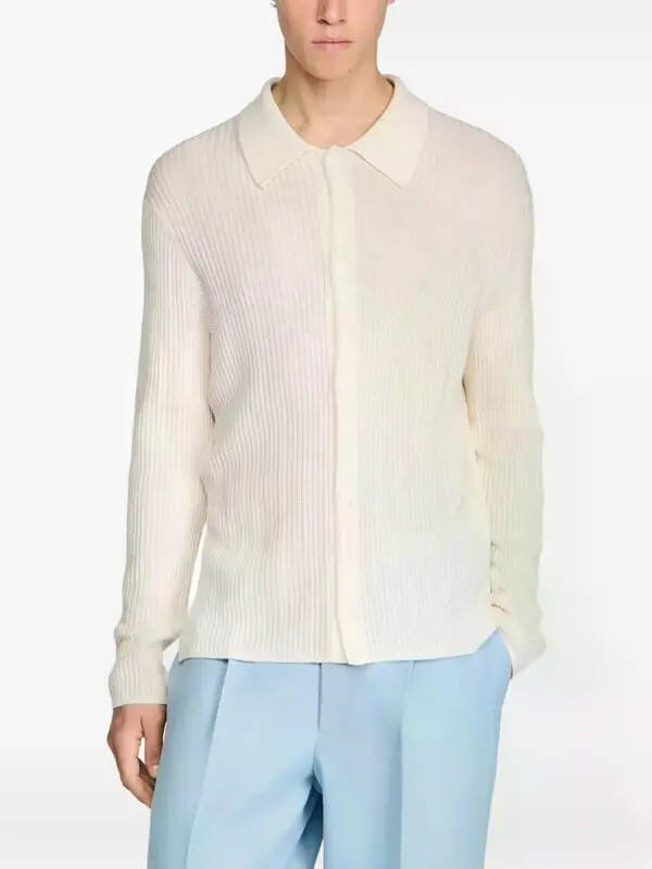 Sandro Ribbed Cardigan With Shirt Collar