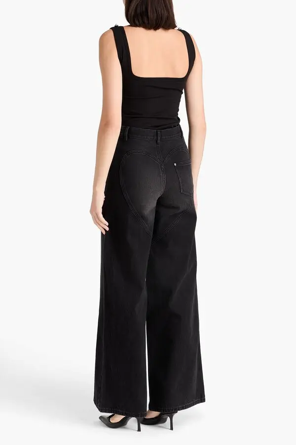 AREA Cutout Crystal-embellished High-rise Wide-leg Jeans