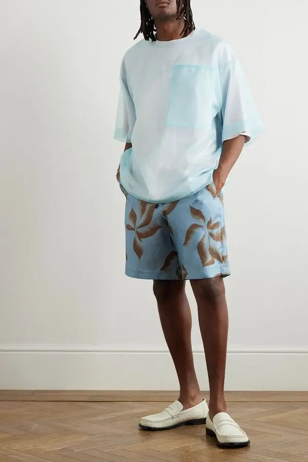 Dries Van Noten Straight-leg Printed Silk-twill Drawstring Shorts